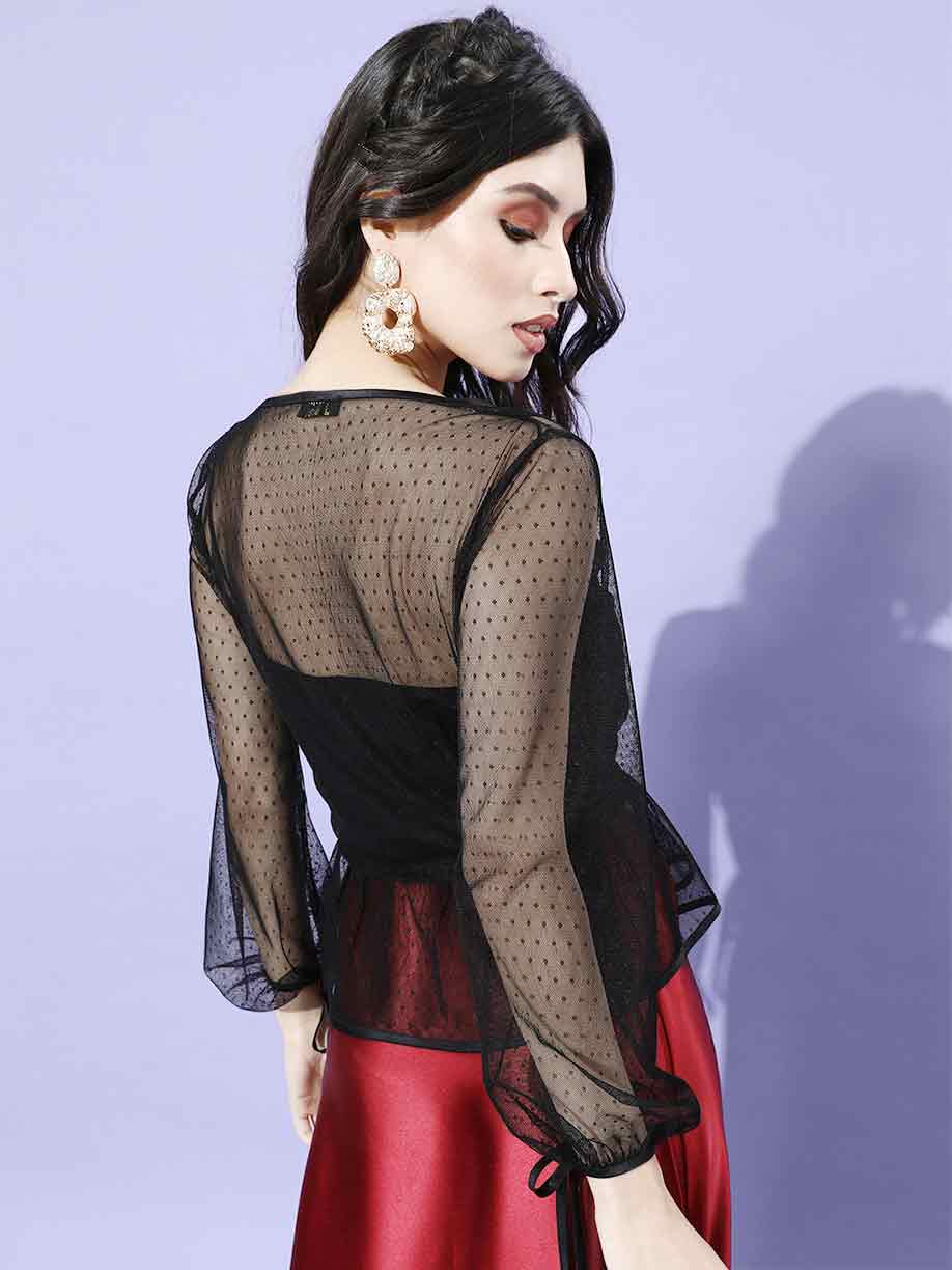 Satin detail and tie-up peplum style top – Mish India