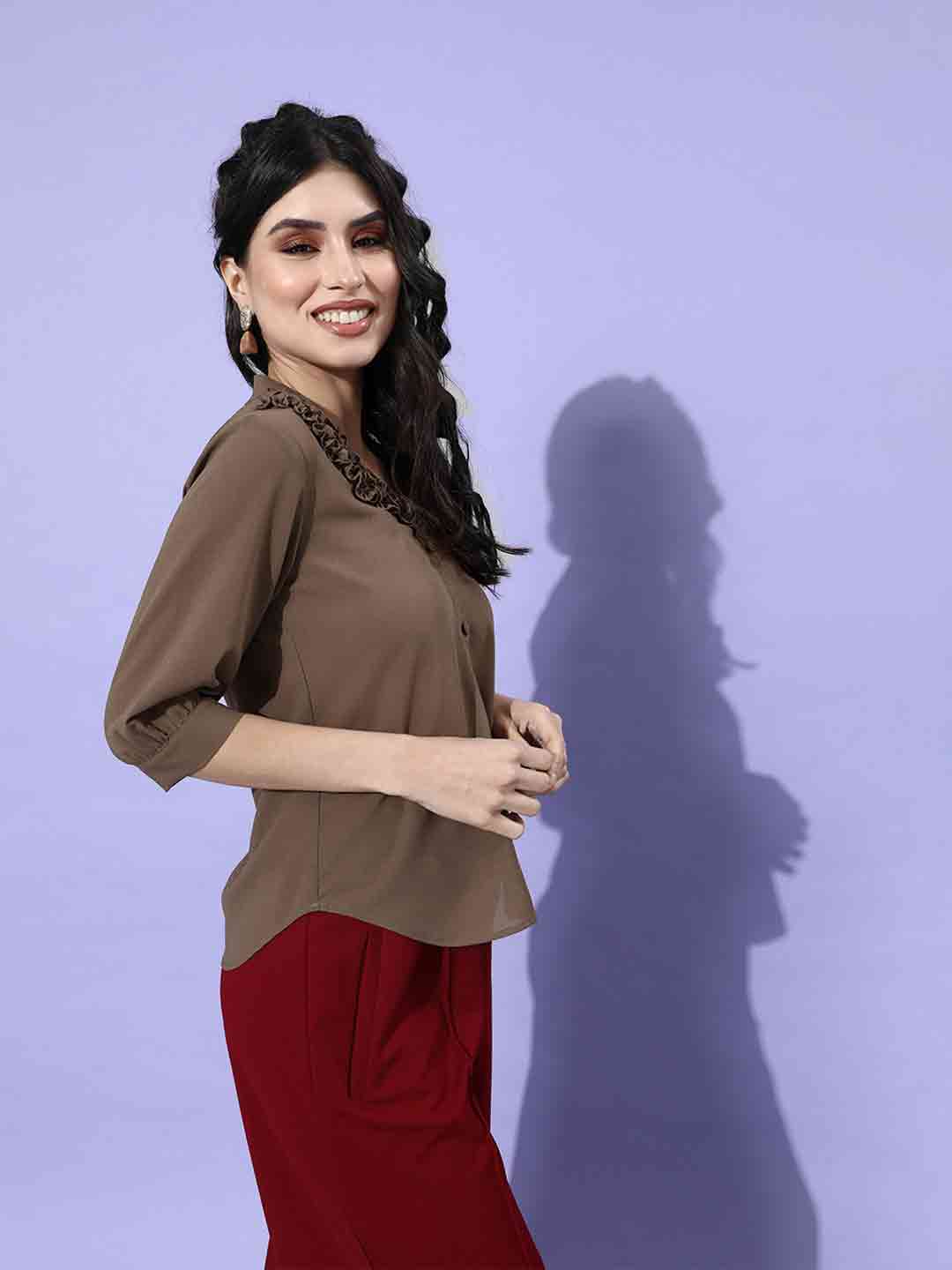 Ruffle detail collar style top - Mish India