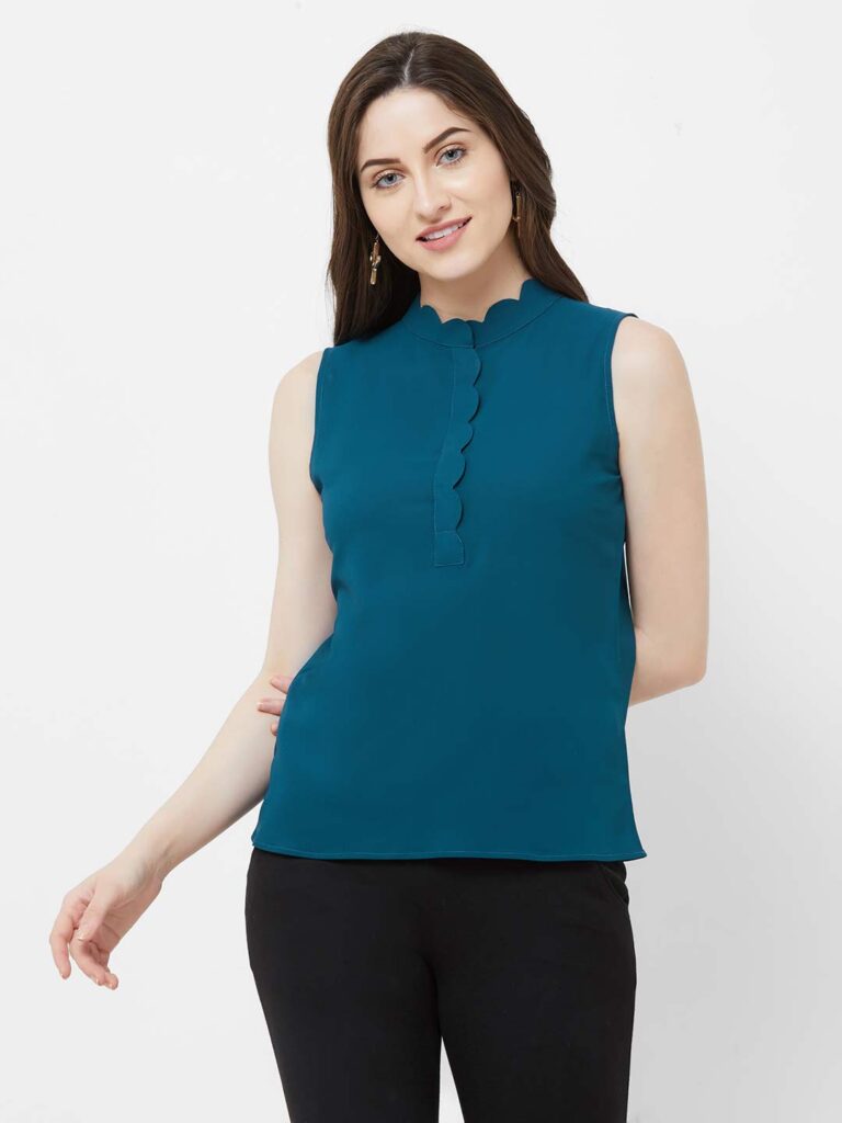 Scallop design mandarin collar neck style top - Mish India