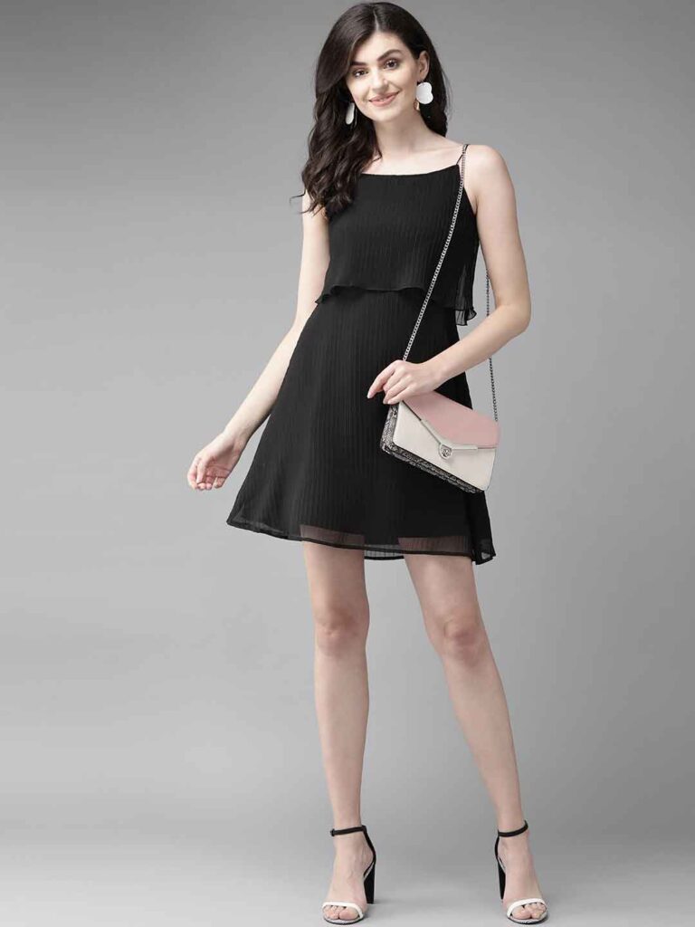 Pleated Layer Style A Line Short Dress Mish India