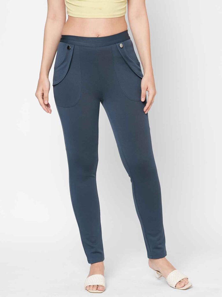 Scuba skinny flap detailed pockets trouser - Mish India