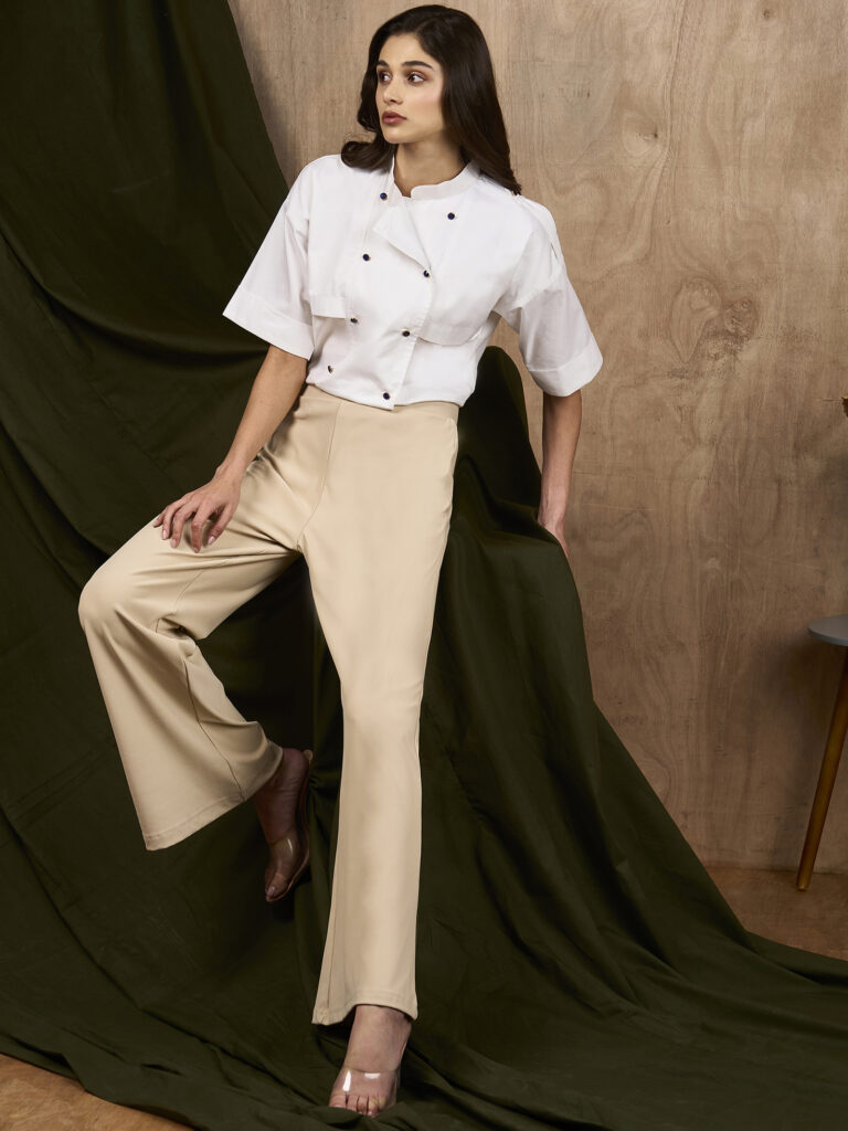 White solid Semi-Formal chef style Shirt - Mish India