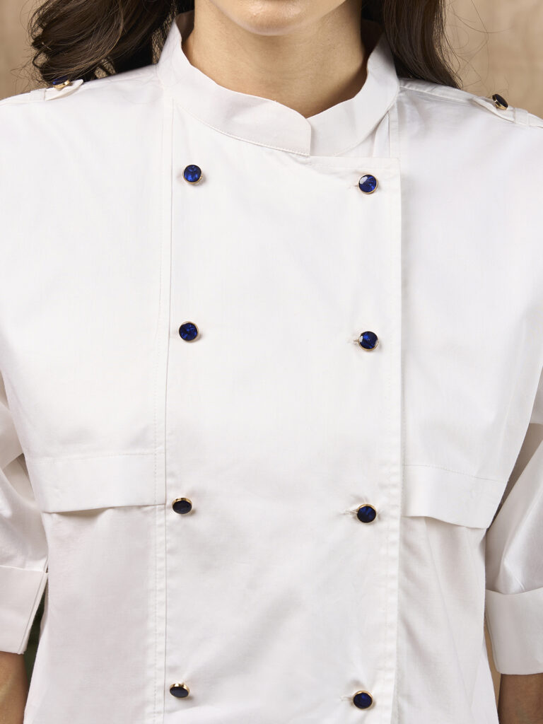White solid Semi-Formal chef style Shirt - Mish India