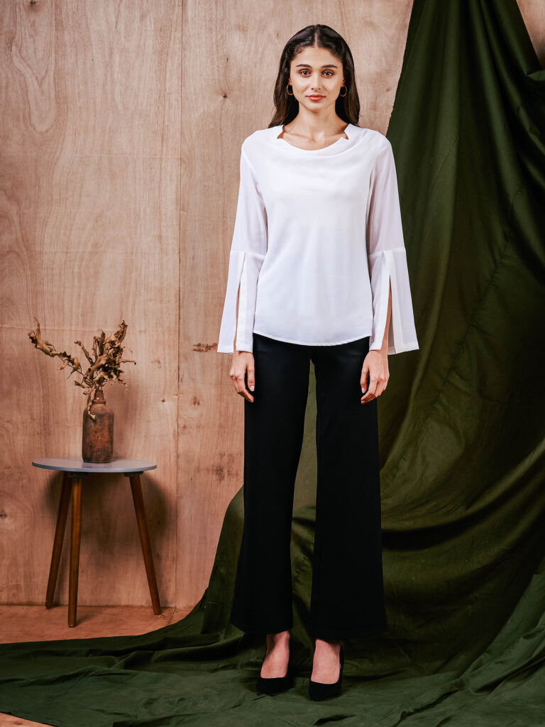 White solid Semi-formal Top slit sleeves detailing - Mish India